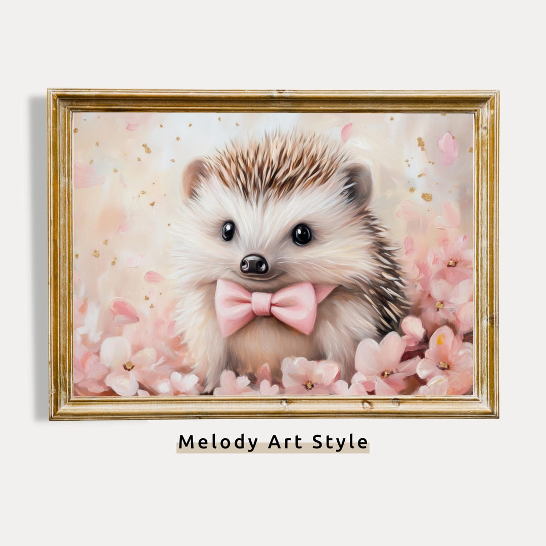 Spring Coquette Printable Art, Cute Hedgehog With Pink Bow Wall Art ...