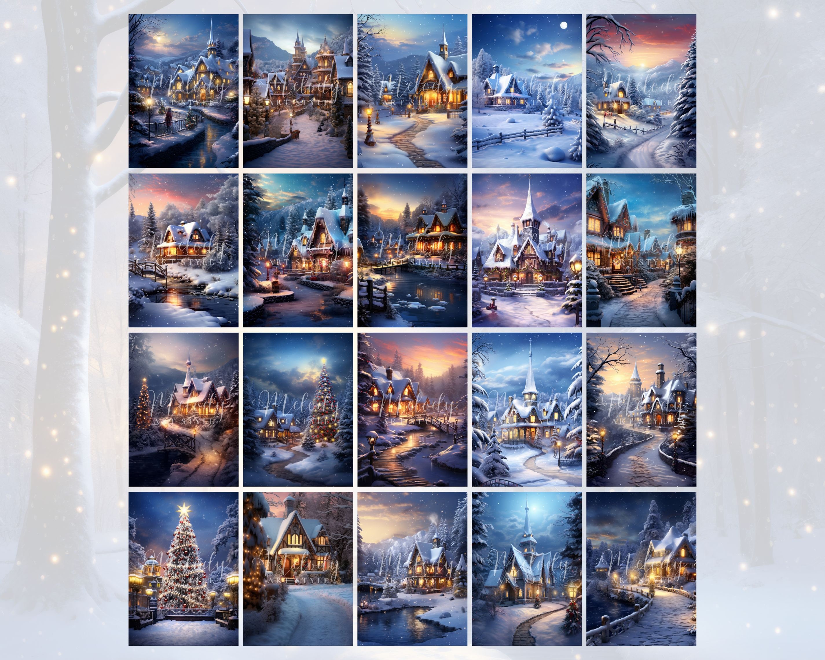 Christmas Village Print, Digital Paper Bundle, Winter Village Junk ...