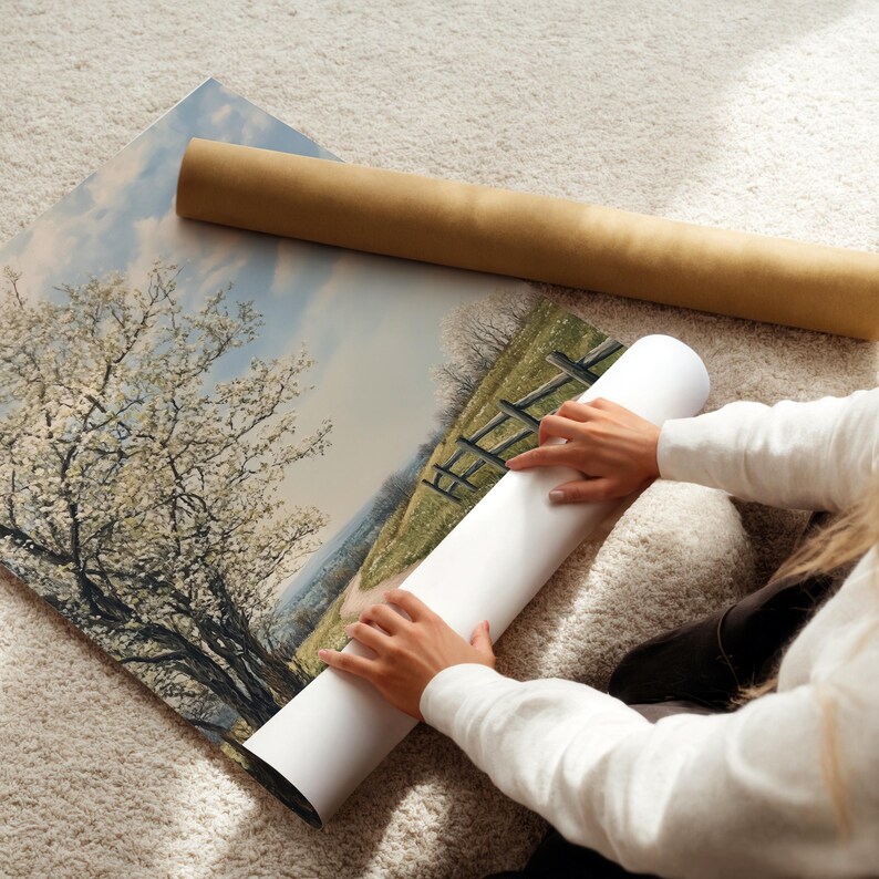 Spring Path Landscape Printable, Blooming Trees and Wildflowers Print ...
