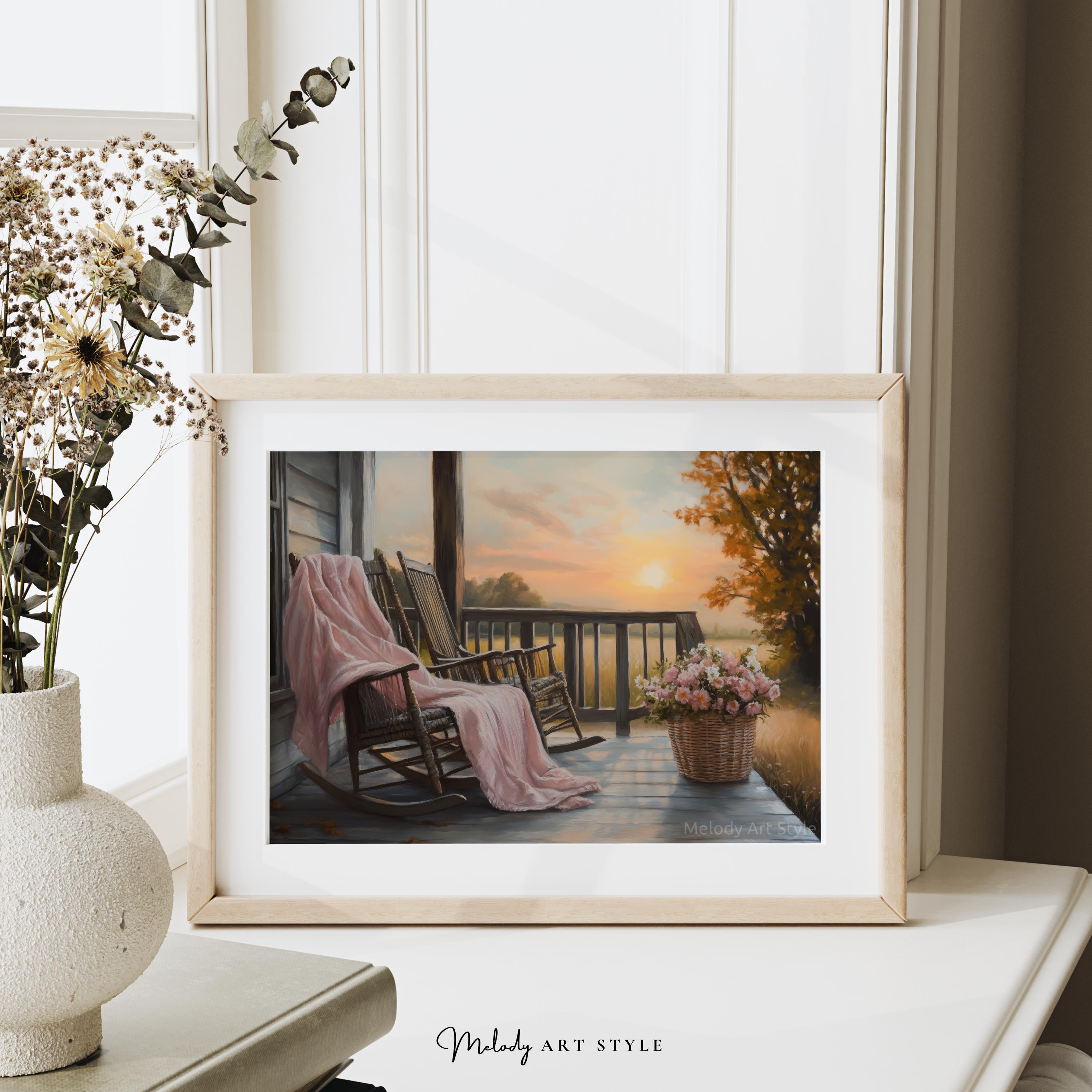 Rustic Porch Sunset Wall Art, Country Farmhouse Rocking Chair Print ...