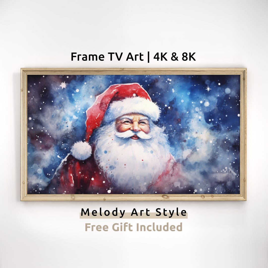 Watercolor Santa Claus Frame TV Art Christmas Starry Night Art 4K & 8K ...