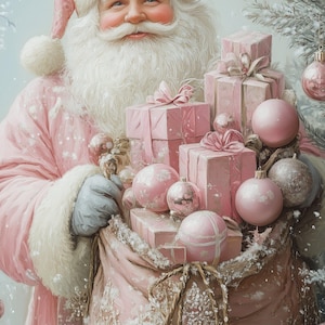 Pink Santa Wall Art, Christmas Gifts Oil Painting Festive Holiday ...