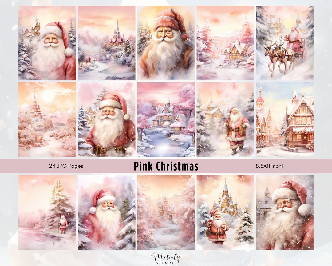 Pink Santa Claus Digital Papers, Watercolor Christmas Print, Pink ...