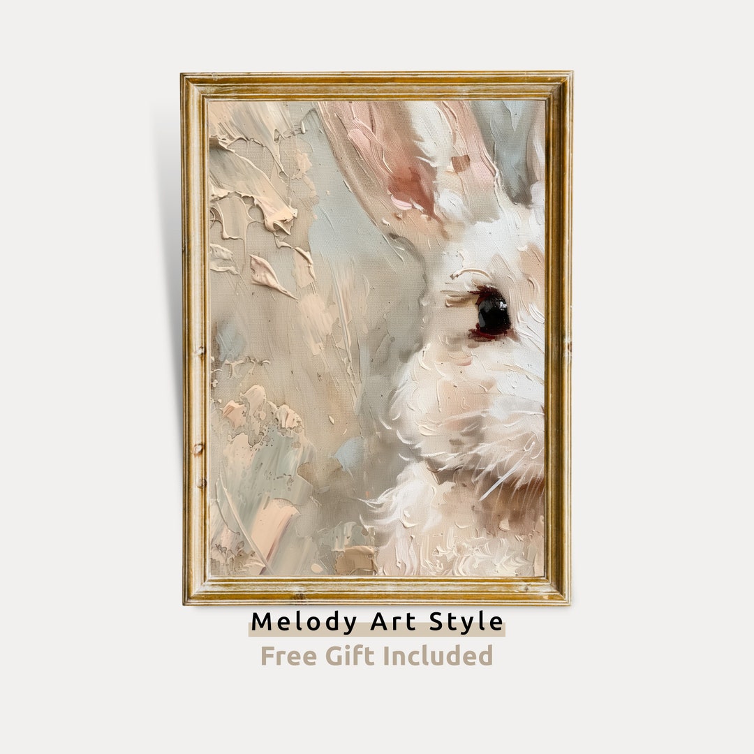 Pastel Bunny Painting Wall Art, Blush Spring White Bunny Vintage Easter ...