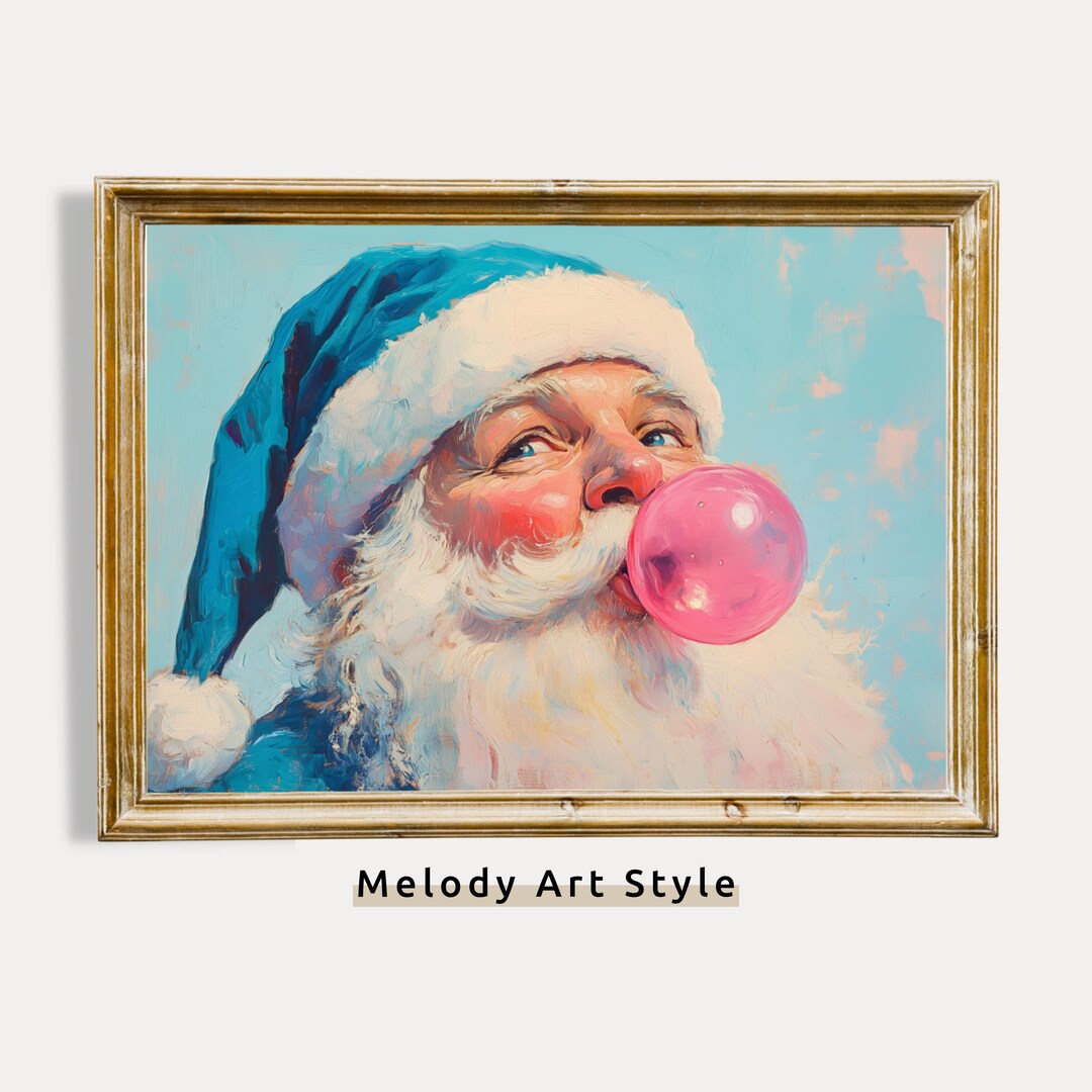 Blue Santa Blowing Bubble Gum Printable Wall Art, Novy God Oil Painting ...
