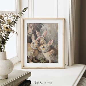 Printable Antique Rabbit Painting, Vintage Spring Trio of Easter ...