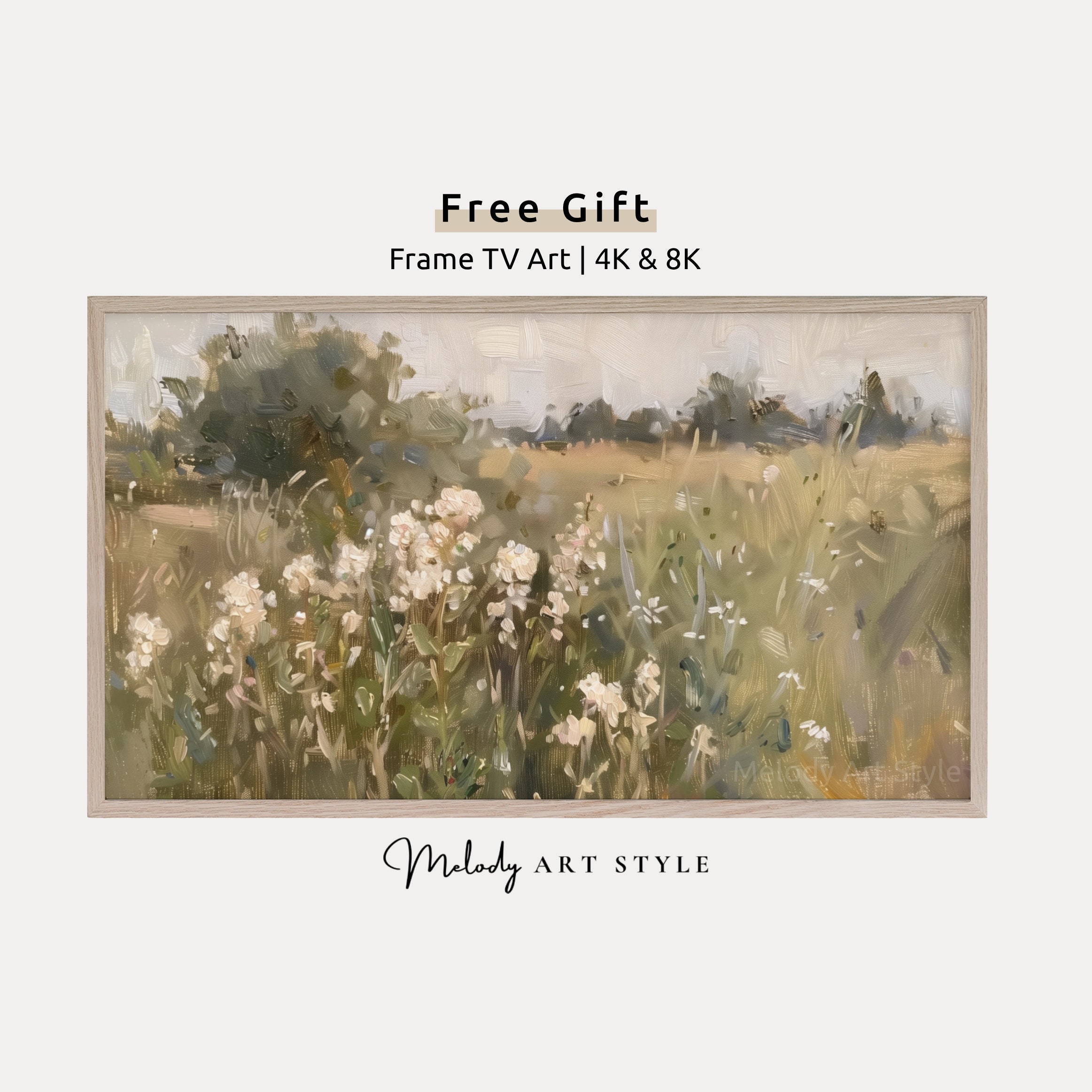 Wildflower Field Landscape Frame TV Art 4K 8K Vintage Meadow Painting ...