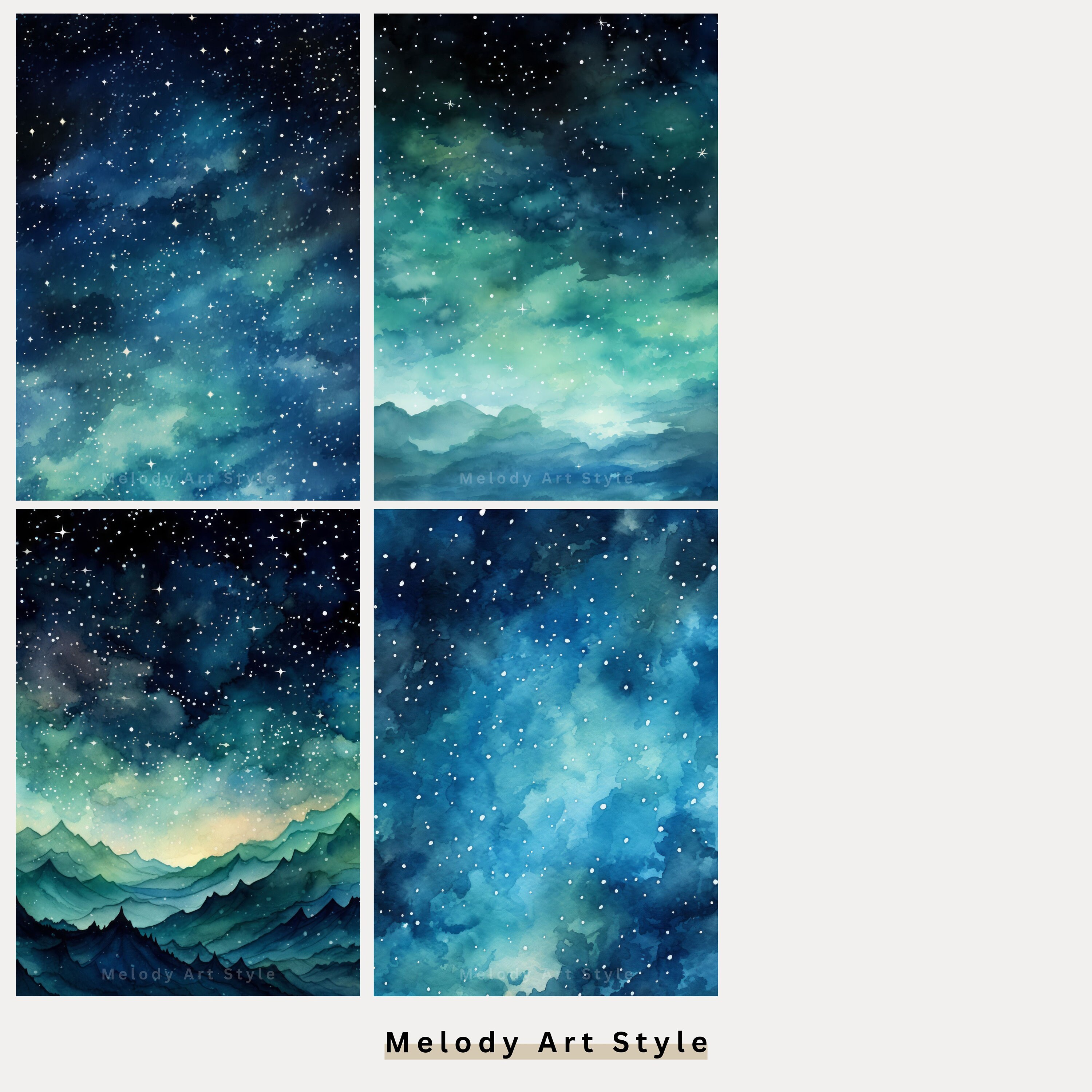 Turquoise Night Sky Printable Art, Watercolor Purple Night Sky ...