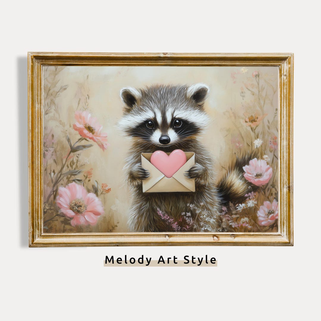 Valentine's Day Raccoon Printable Heart Envelope Wall Art, Cute ...