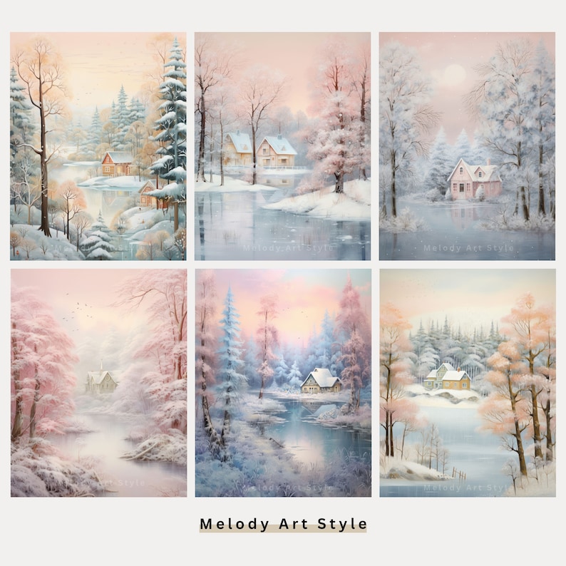 Pink Pastel Winter Wonderland Printable Art Winter Digital Papers ...