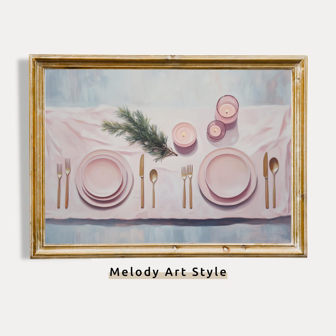 Modern Pastel Dining Table Printable Wall Art Minimalist Chic Pink and ...