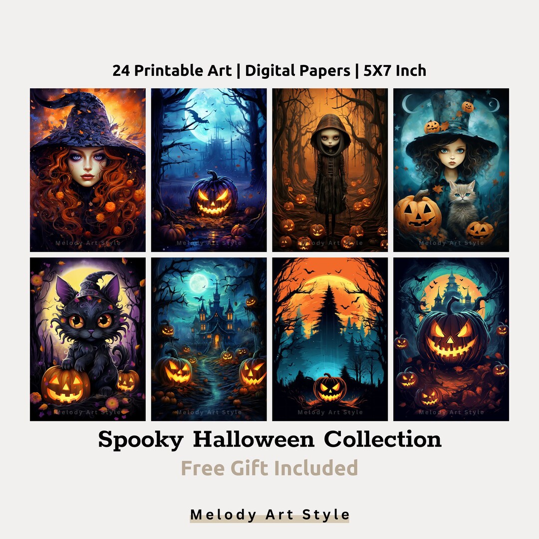 Halloween Printable Art Spooky Halloween Scrapbook, Dark Colors ...