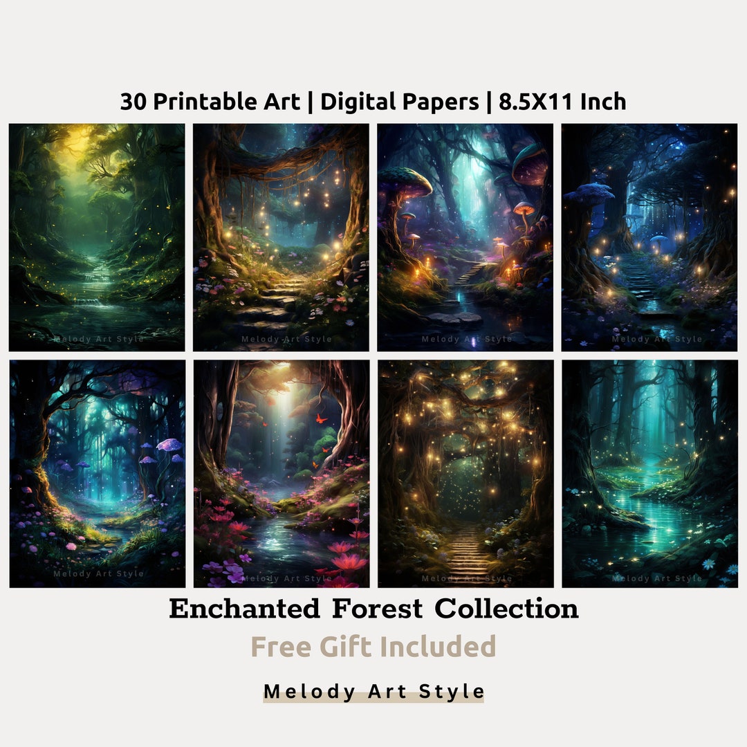 Enchanted Forest Printable Art Fairy Forest Paper Set Forest Wallpaper ...