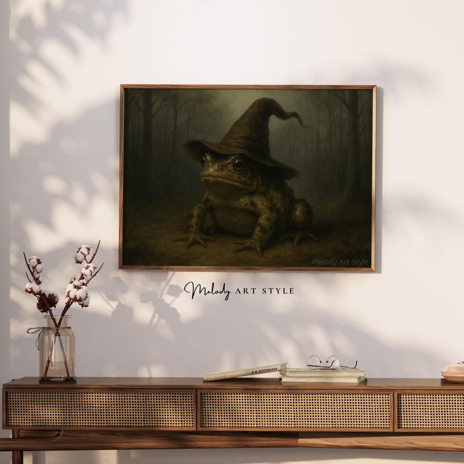 Witch Toad Forest Art Print, Moody Halloween Frog Wall Art, Gothic Dark ...