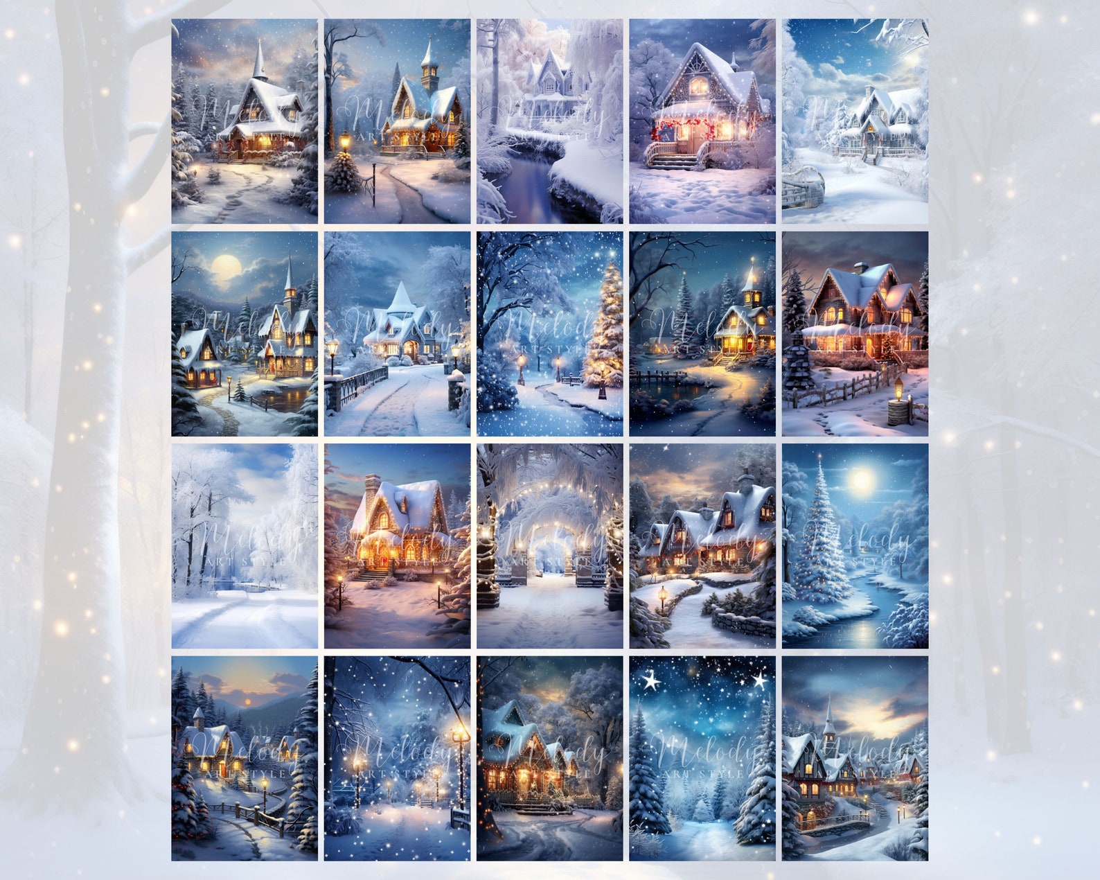 Christmas Village Print, Digital Paper Bundle, Winter Village Junk ...