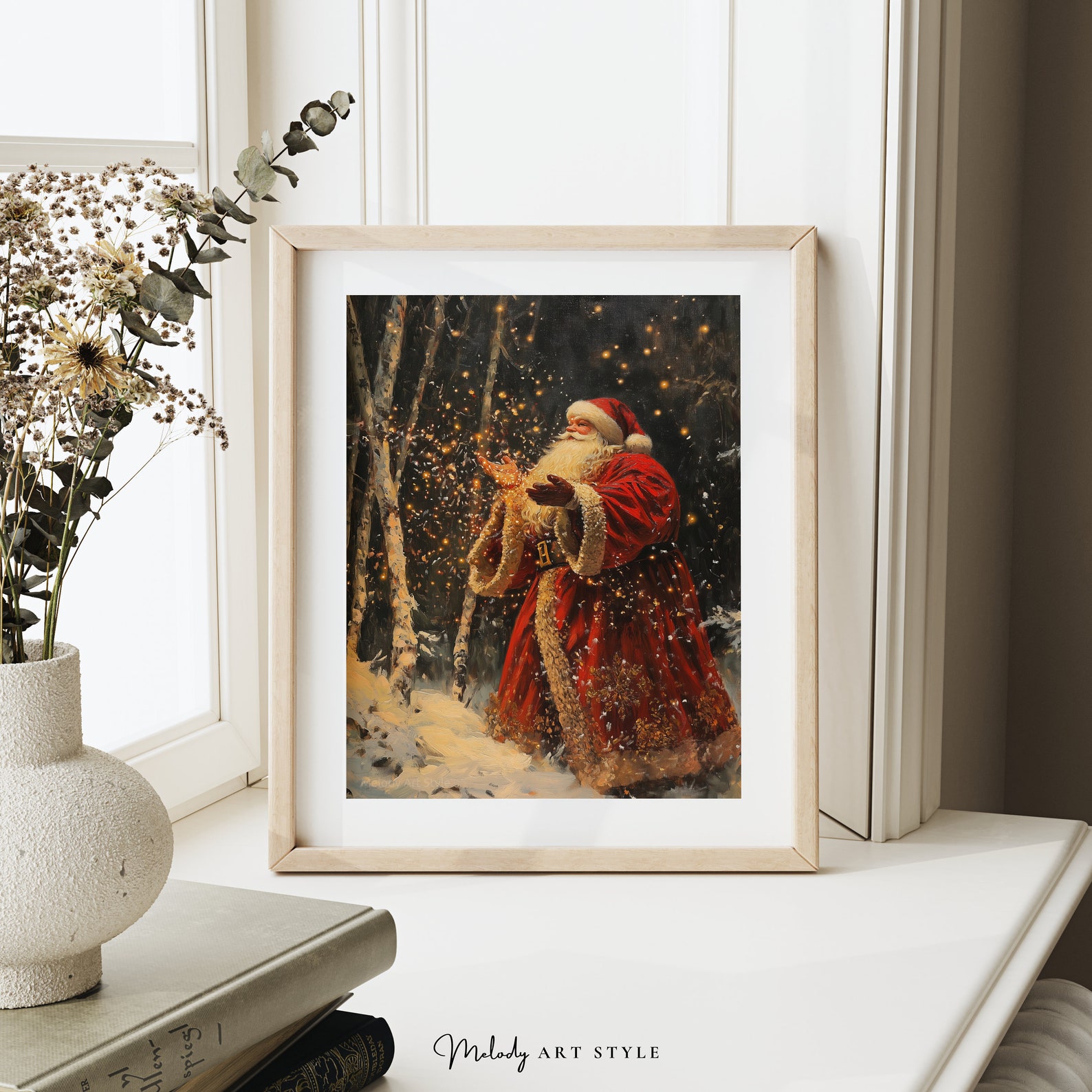 Magical Santa Claus in the Forest Wall Art Enchanted Christmas Oil ...
