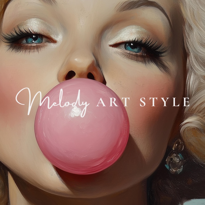 Retro Lady Blowing Bubble Gum Printable Wall Art, Pop Art Wall Decor ...