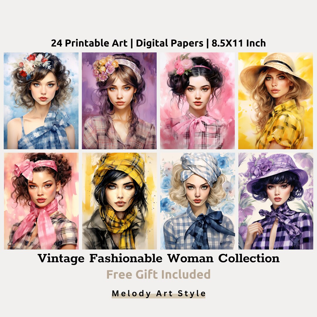 Grunge Woman Printable Art, Grunge Clothing Painting Paper Set, Vintage ...