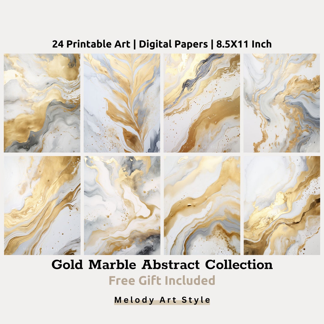 Gold Marble Textures Digital Paper, Luxury Paper Set, Gold, White, Gray ...