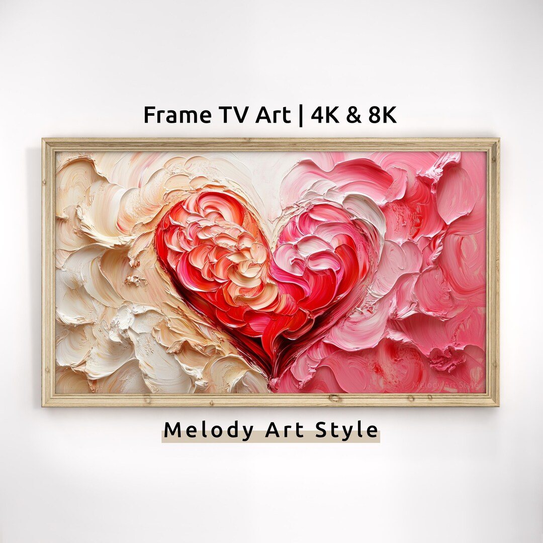 Red and Pink Heart Frame TV Art 4K 8K Rustic Vintage Romantic Textured ...