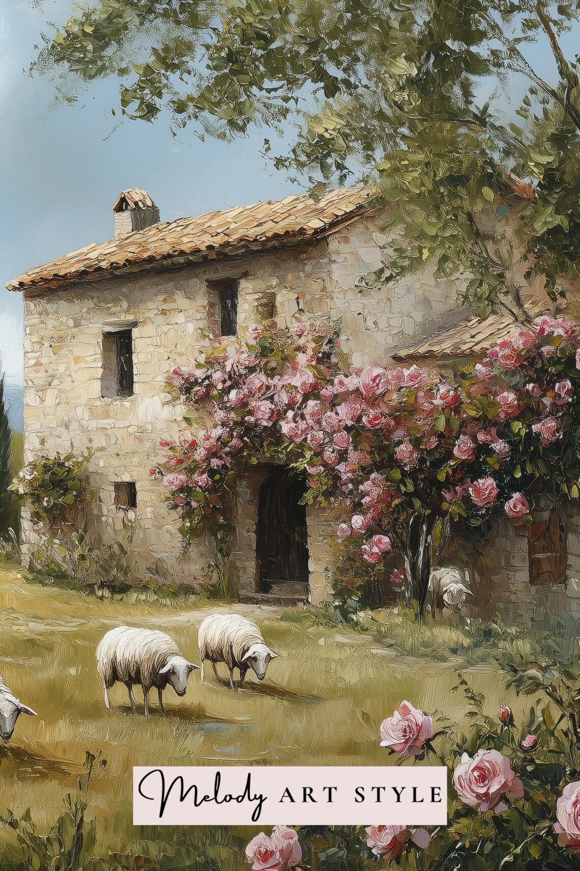 Farmhouse Landscape Print, Rustic Country Cottage Wall Art, Vintage ...
