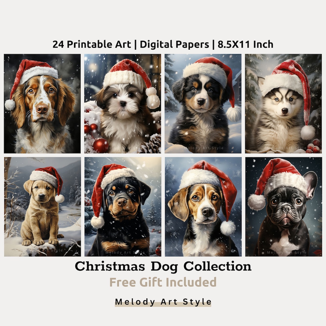 Christmas Dog Printable Art Holiday Junk Journal, Puppy Digital Paper ...