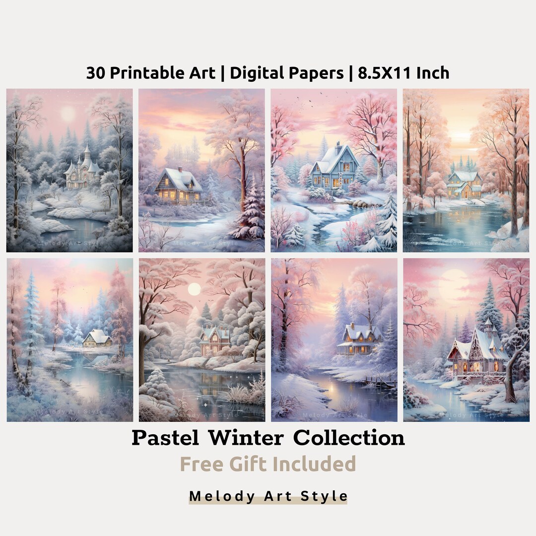 Pink Pastel Winter Wonderland Printable Art Winter Digital Papers ...
