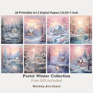 Pink Pastel Winter Wonderland Printable Art Winter Digital Papers ...