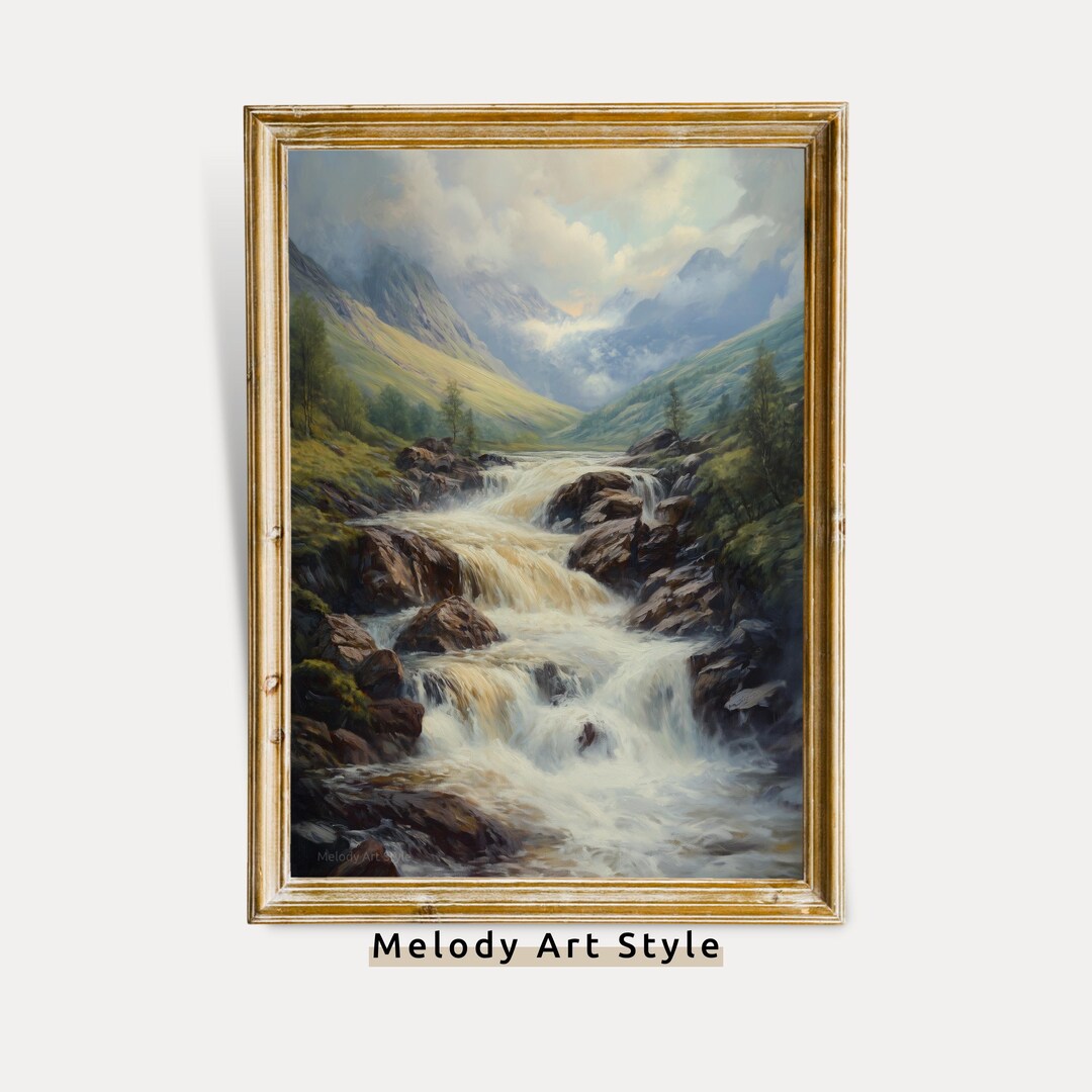 Highland Waterfall Printable, Mountain River Wall Art, Tranquil Scenic ...