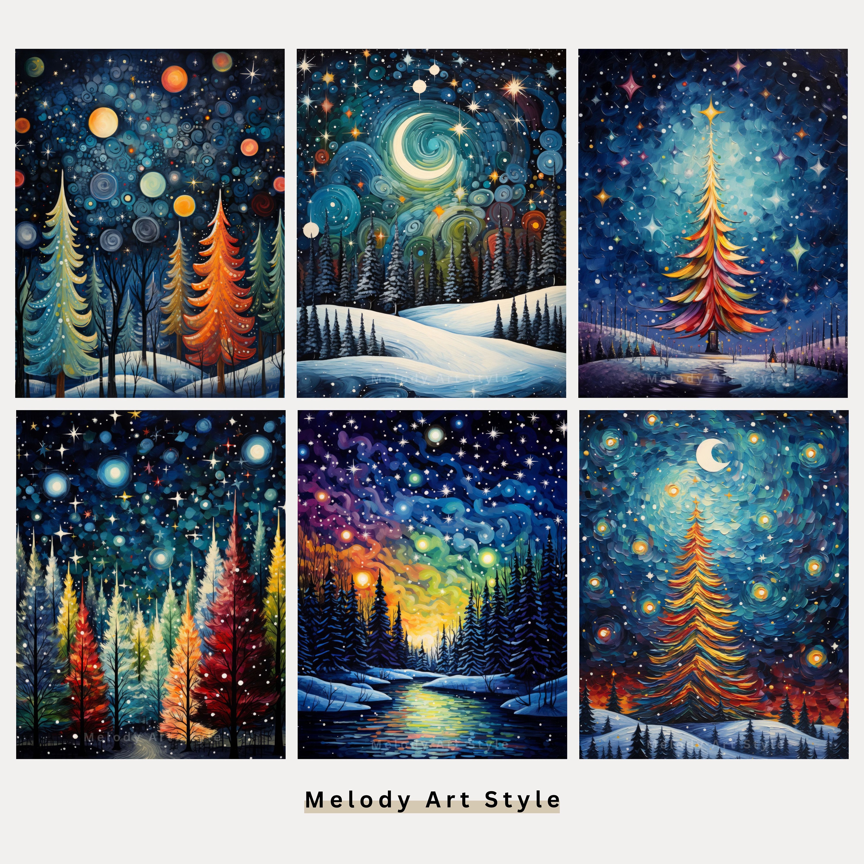 Starry Night Christams Printable Art Holiday Junk Journal Winter ...