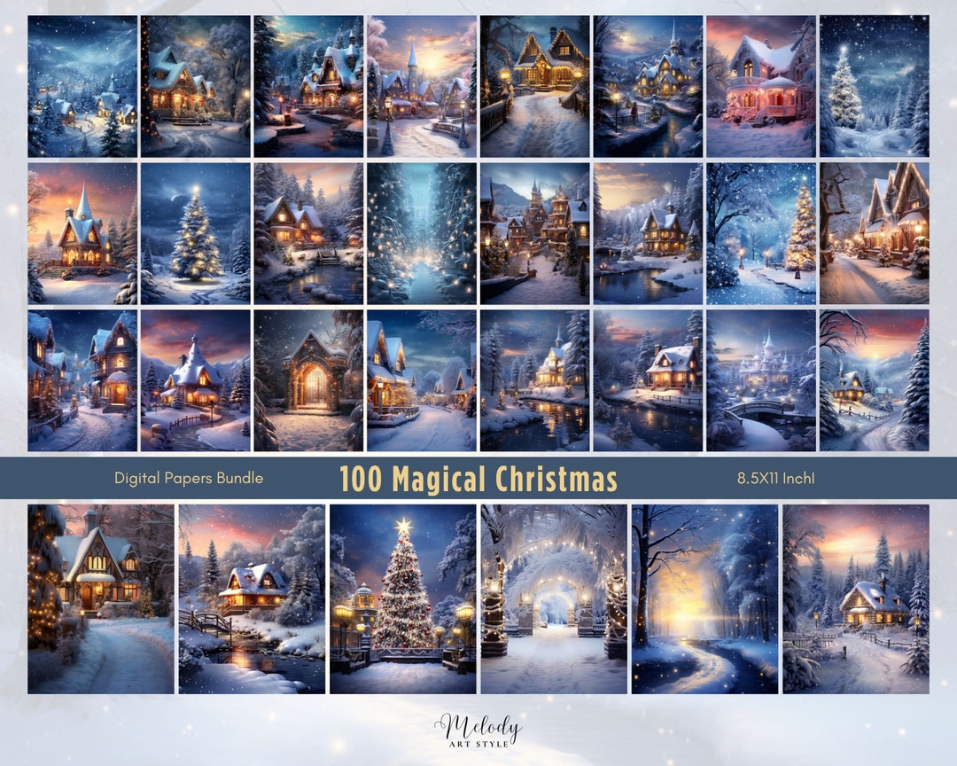 Christmas Village Print, Digital Paper Bundle, Winter Village Junk ...