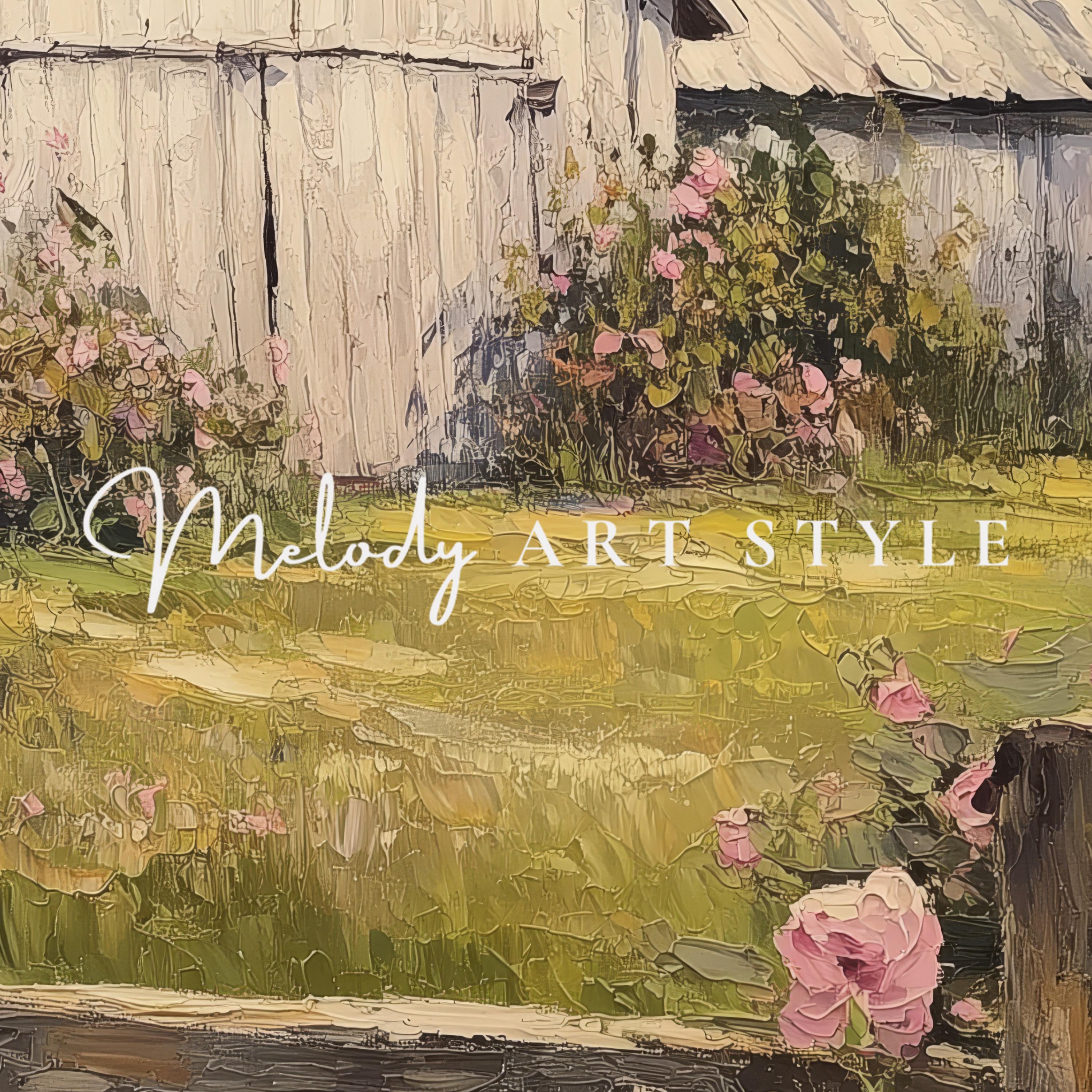 Cottagecore Barn Wall Art, Rustic Rose Garden Painting, Farmhouse ...