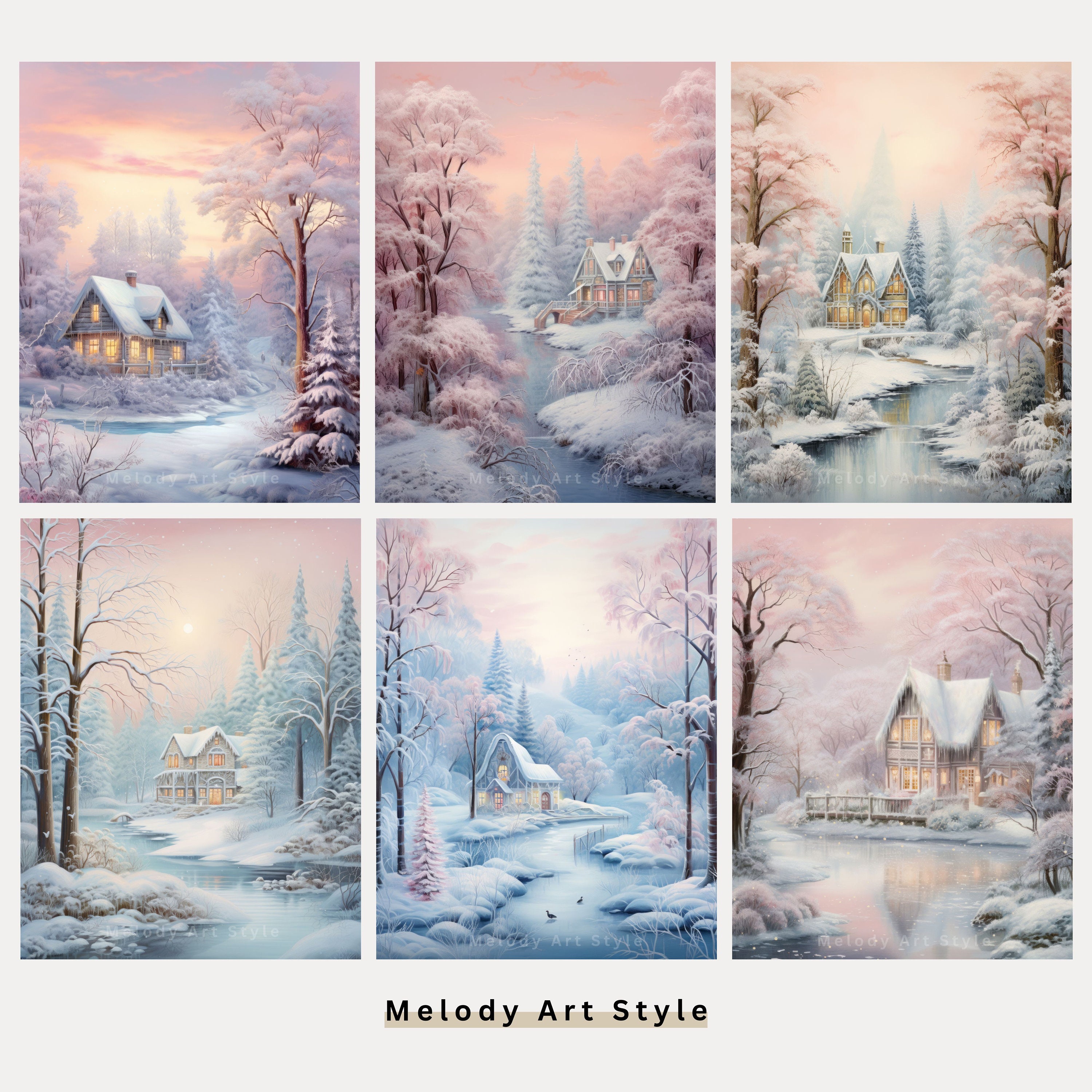 Pink Pastel Winter Wonderland Printable Art Winter Digital Papers ...
