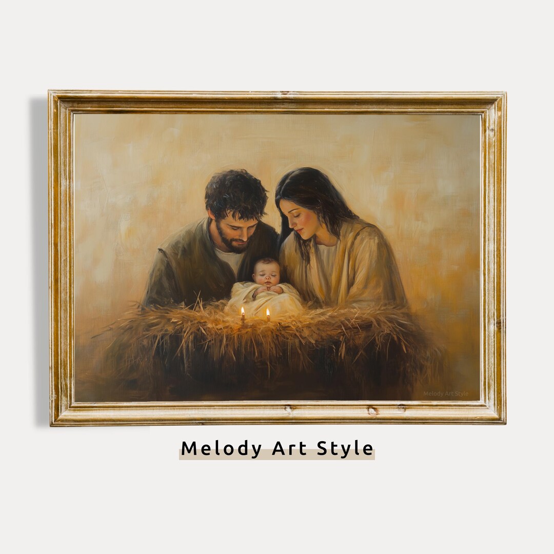 Holy Family Nativity Print, Baby Jesus Manger Scene, Christian ...
