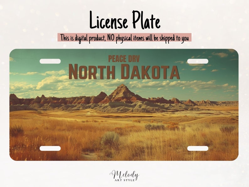 North Dakota License Plate PNG Sublimation Design 12 by 6 Inch, USA Car ...
