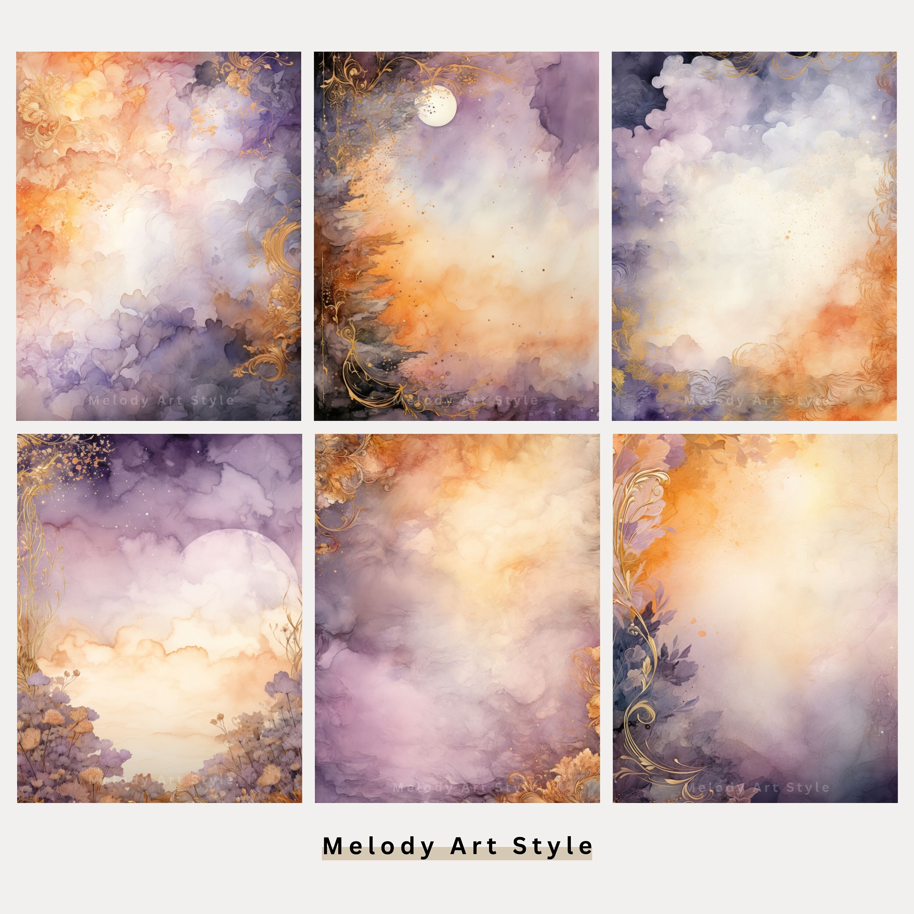 Orange and Purple Printable Art Watercolor Halloween Background Artwork ...