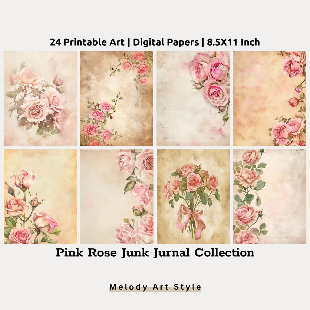 Pink Roses Vintage Paper Texture Floral Antique Background Digital ...