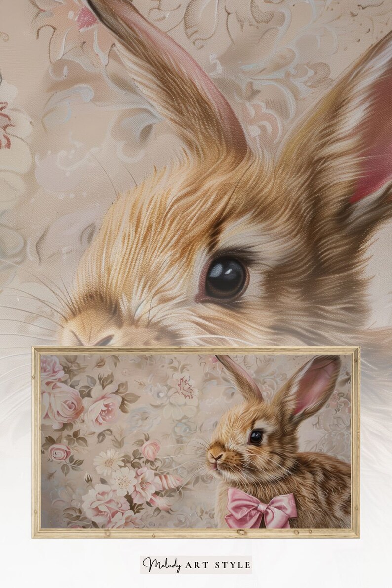 Bunny With Pink Bow Frame TV Art 4K 8K Easter Cute Rabbit Coquette ...