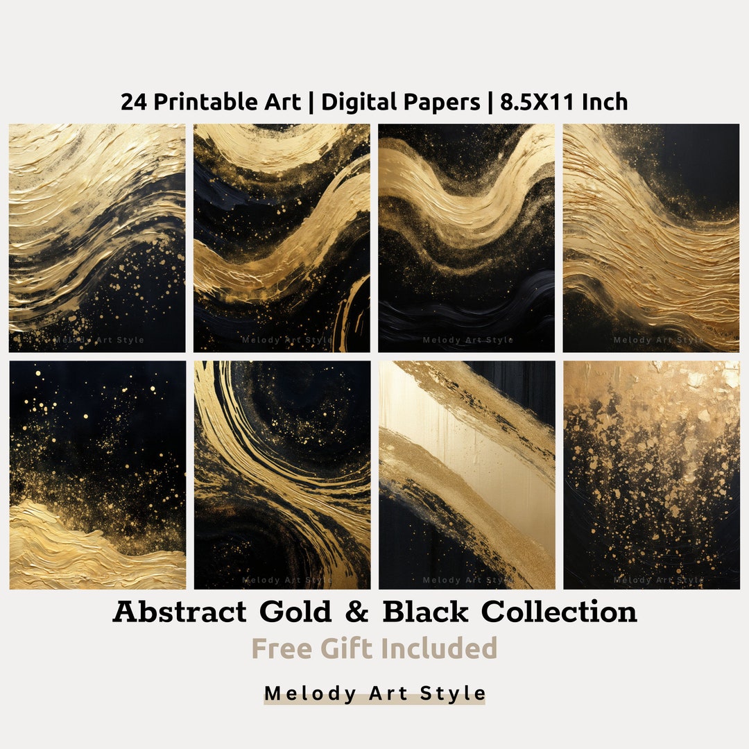 Abstract Gold Black Printable Art, Minimal Art Digital Papers Print ...