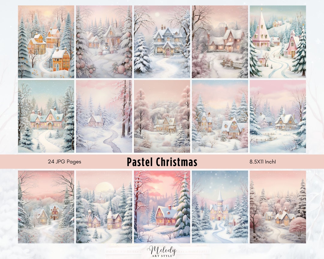Pastel Christmas Digital Papers, Watercolor Christmas Print, Pink ...