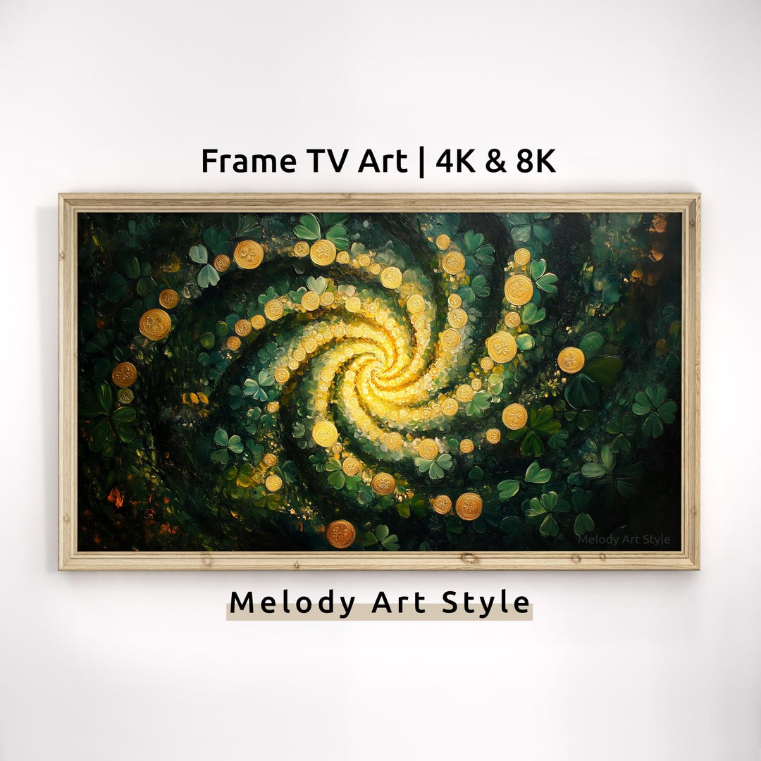 Lucky Clover and Gold Coin Spiral Frame TV Art 4K 8K St. Patrick’s Day ...