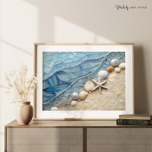 3D Beach Mosaic Wall Art Coastal Seashell and Starfish Printable ...