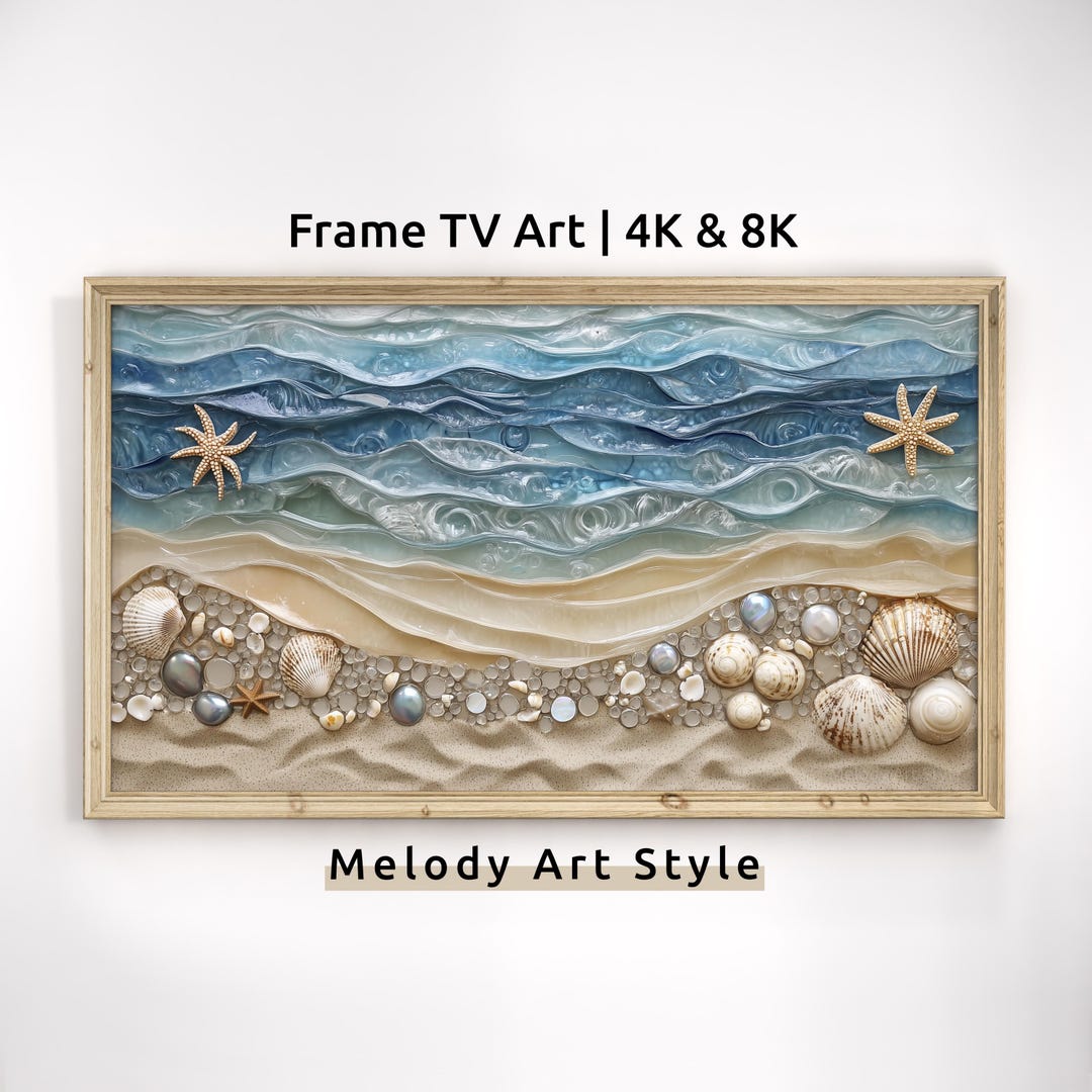Summer 3D Beach Frame TV Art 4K 8K Coastal Seashell and Starfish ...