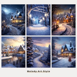 Christmas Village Printable Art, Holiday Winter Digital Paper ...