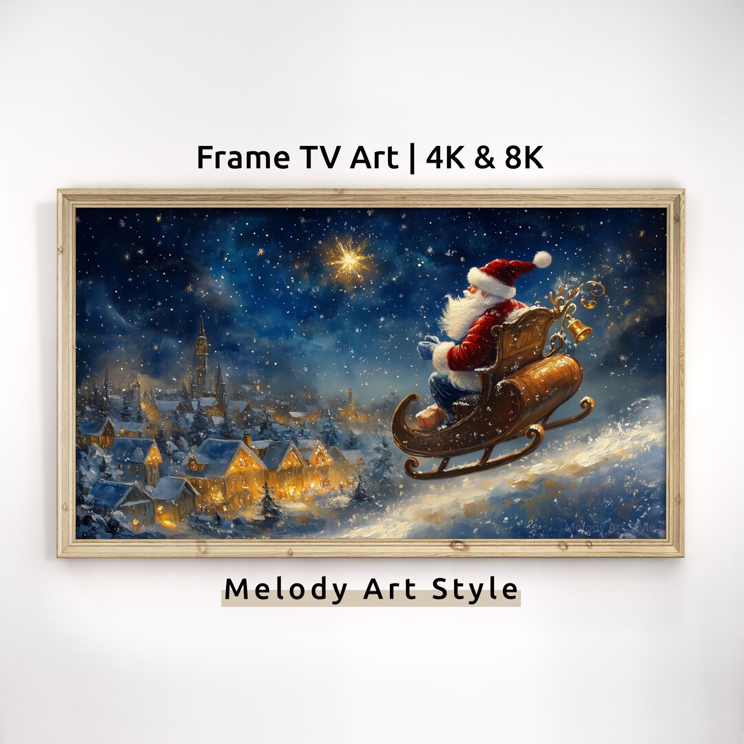 Santa's Sleigh Over Christmas Village Frame TV Art 4K 8K Magical ...