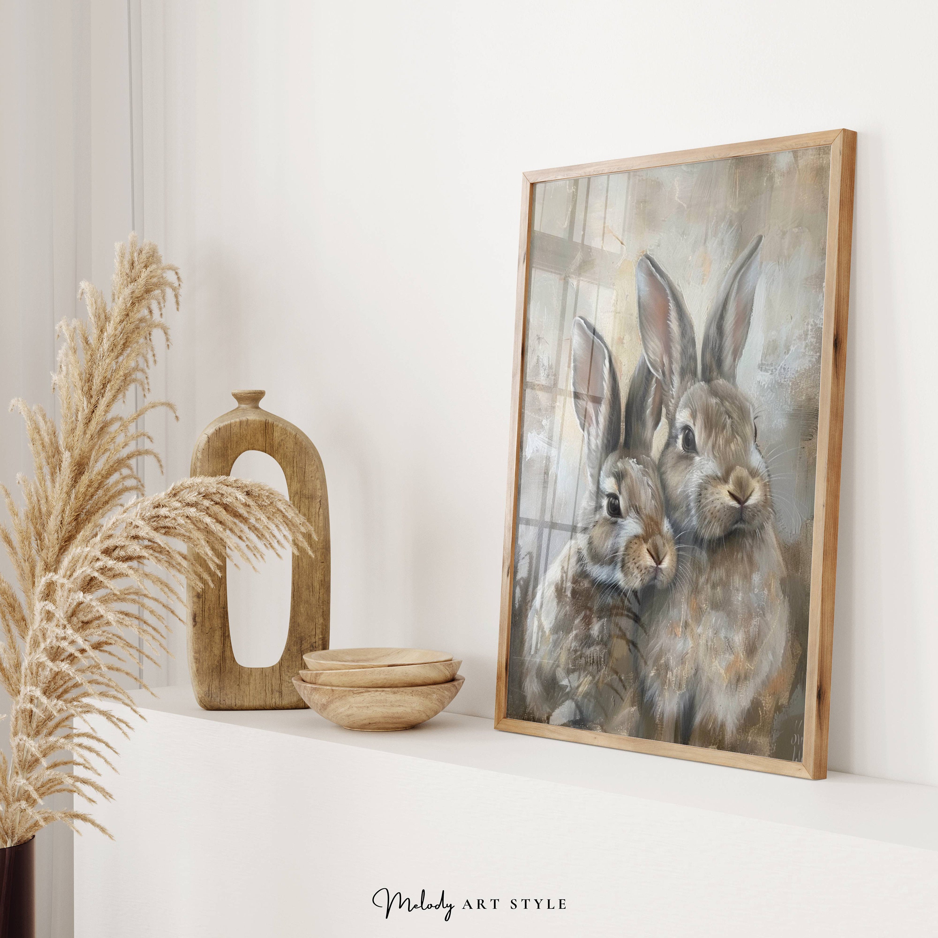 Easter Bunny Printable Wall Art Cottagecore Decor Vintage Spring Easter ...