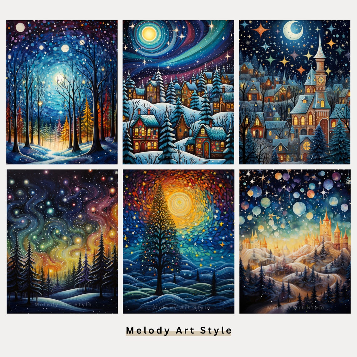 Starry Night Christams Printable Art Holiday Junk Journal Winter ...