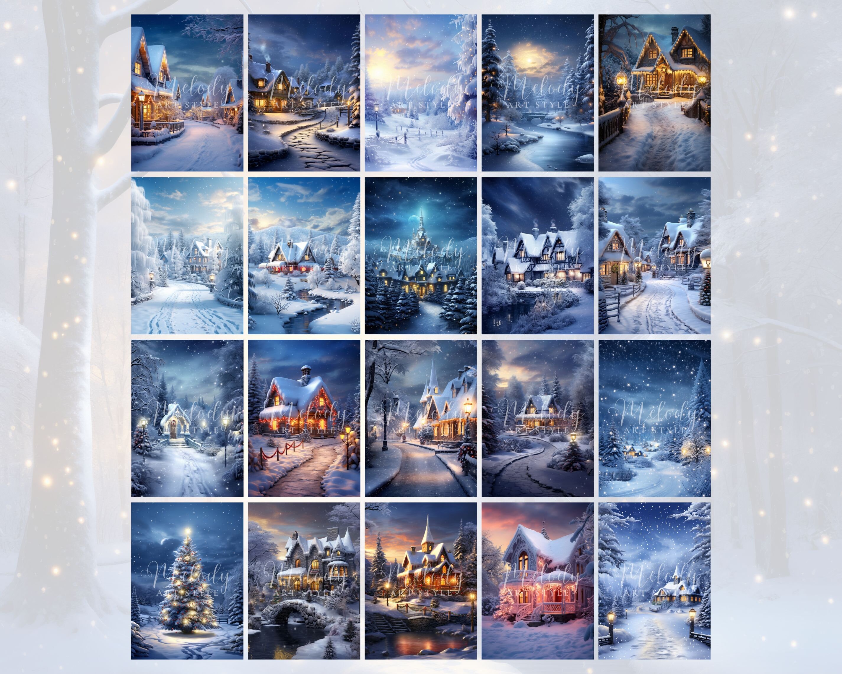 Christmas Village Print, Digital Paper Bundle, Winter Village Junk ...