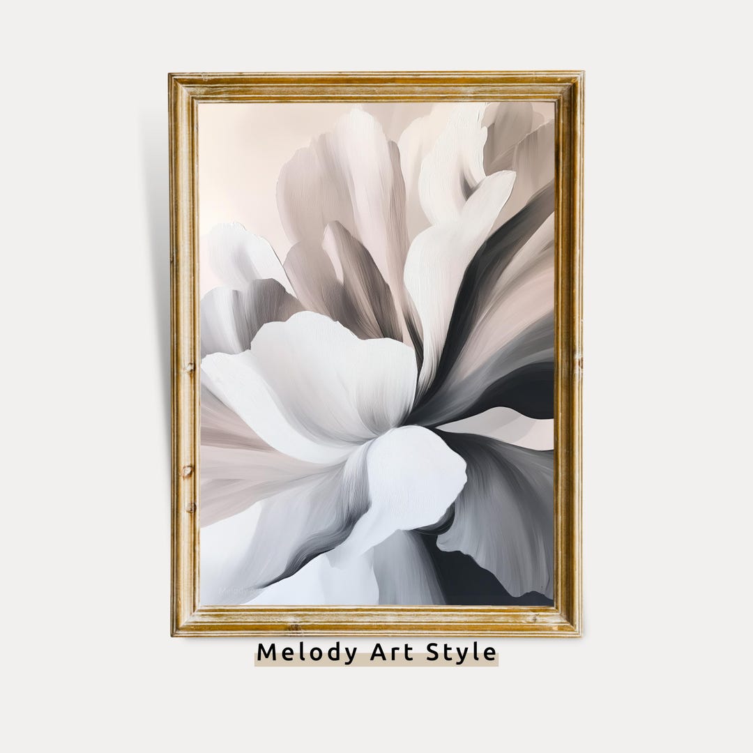 Printable Abstract Flower Wall Art, Vintage Neutral Oil Painting ...
