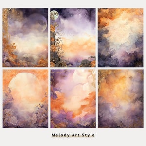 Orange and Purple Printable Art Watercolor Halloween Background Artwork ...